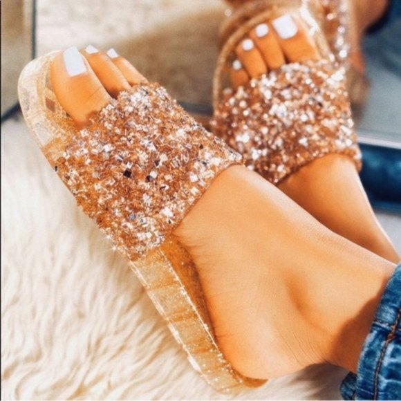 Shoes | Restocked Embellished Sparkle Slides In Gold | Poshmark